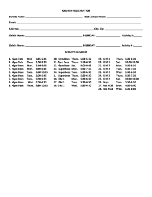 Fillable Online GYM BIN REGISTRATION Fax Email Print - pdfFiller
