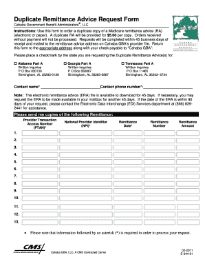 Fillable Online Part A Duplicate Remittance Advice Request Form Fax Email Print - pdfFiller
