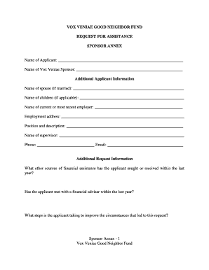 Fillable Online VOX VENIAE GOOD NEIGHBOR FUND REQUEST FOR ... Fax Email Print - pdfFiller