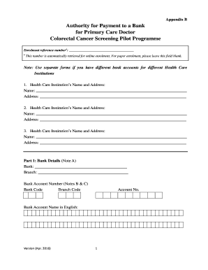 Fillable Online colonscreen gov Appendix B Authority for Payment to a ...