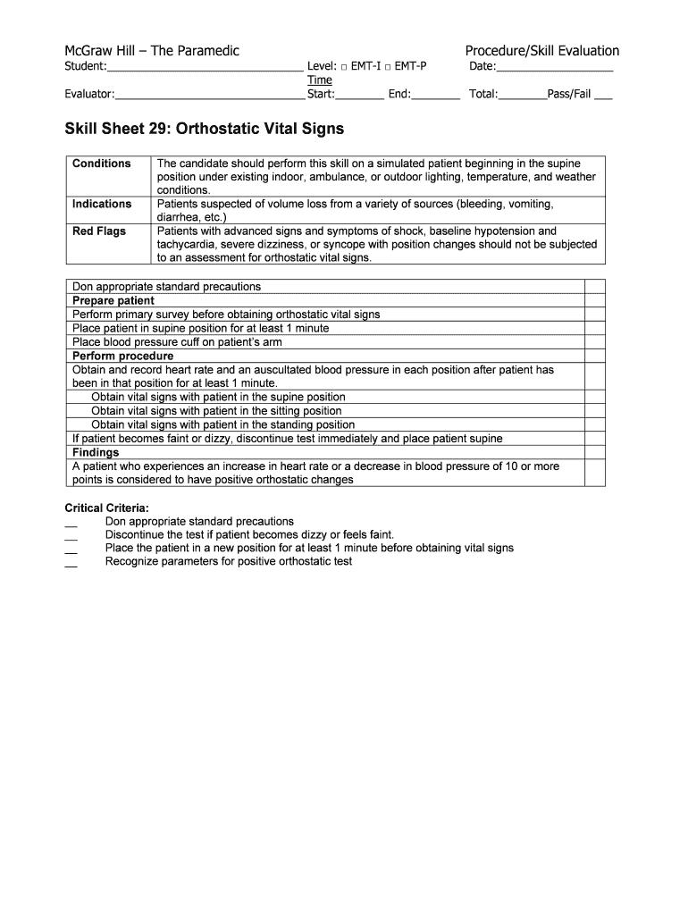 Fillable Online Skill Sheet 29: Orthostatic Vital Signs - McGraw Hill ...