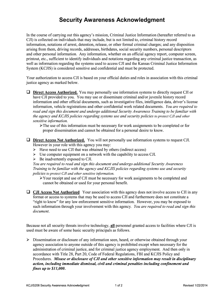 Fillable Online wichita Security Awareness Acknowledgment Fax Email ...