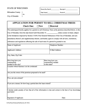 Fillable Online glendale-wi APPLICATION FOR PERMIT TO SELL CHRISTMAS ...