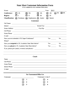 Fillable Online uiltexas State Meet Contestant Information Form Fax ...
