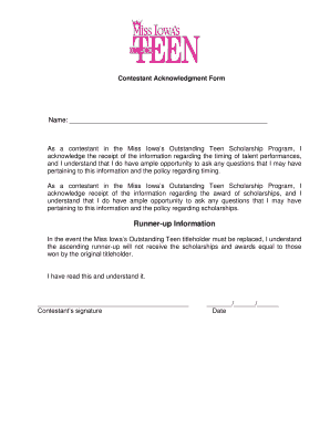 Fillable Online Contestant Acknowledgment Form Fax Email Print - pdfFiller