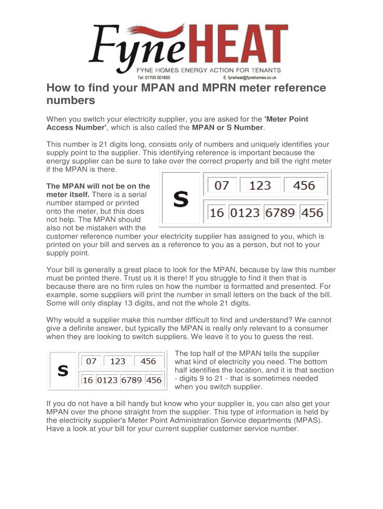 Fillable Online How to find your MPAN and MPRN meter reference Fax ...