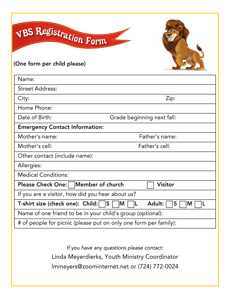 Fillable Online Child Registration Form (PDF) - St. John's Lutheran ...