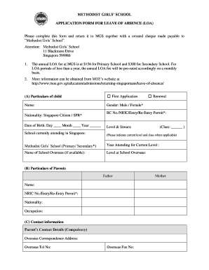 Fillable Online mgs sch edu APPLICATION FORM FOR LEAVE OF ABSENCE (LOA ...
