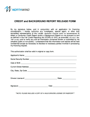 Fillable Online Credit Authorization Form - northwindfinancial.com Fax ...