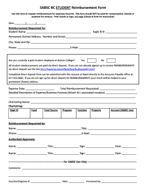 Fillable Online bc SABSC BC STUDENT Reimbursement Form Fax Email Print - pdfFiller