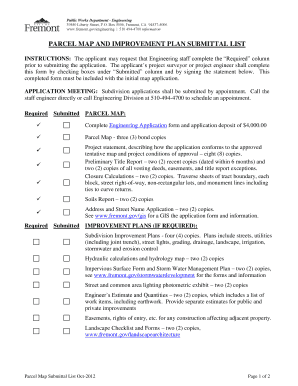 Fillable Online fremont PARCEL MAP AND IMPROVEMENT PLAN SUBMITTAL - fremont Fax Email Print ...