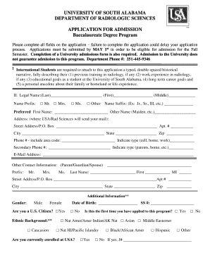 Fillable Online usouthal Please complete all fields on the application failure to complete the ...