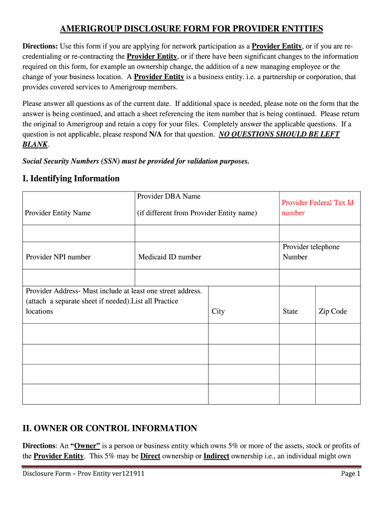 Fillable Online Disclosure Form - Provider Entities Fax Email Print - pdfFiller