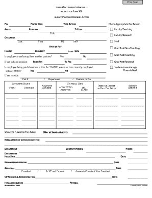 Fillable Online tamuk REQUEST FOR FORM 500 Fax Email Print - pdfFiller