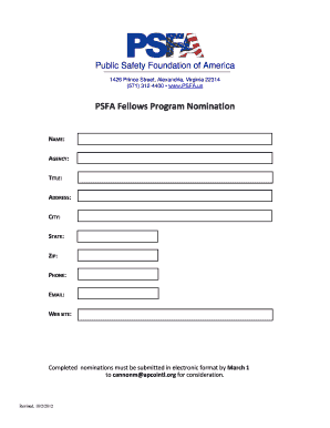 Fillable Online psfa PSFA Fellows Nomination Form Fax Email Print ...