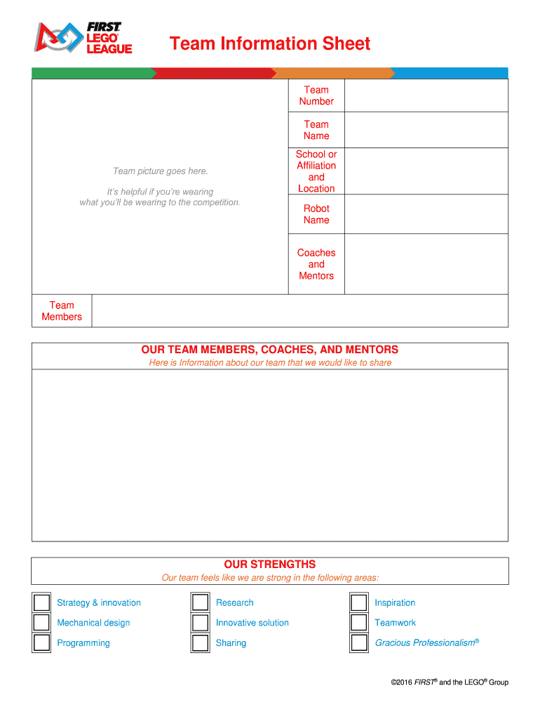 Fillable Online nmfll Team Information Sheet - nmfll.org Fax Email ...
