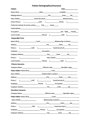 Fillable Online Patient Demographics/Insurance Fax Email Print - pdfFiller