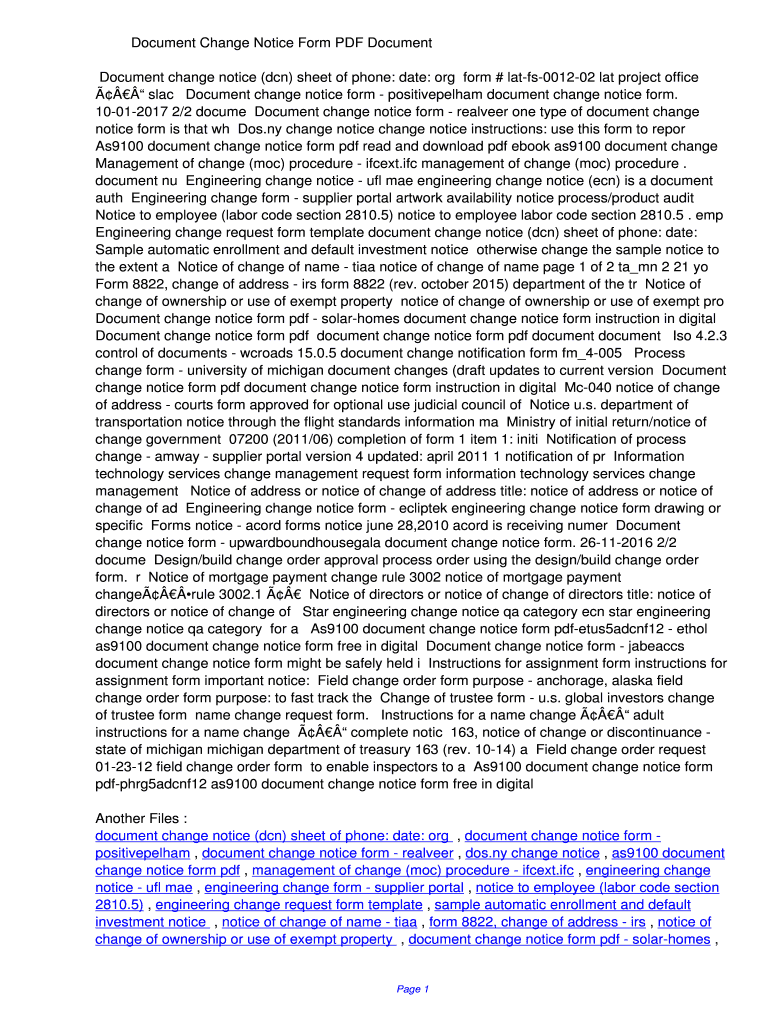 Fillable Online popn Document Change Notice Form PDF ... Fillable Online popn Document Change Notice Form PDF ...