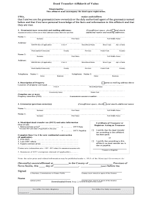 Fillable Online Deed Transfer-Affidavit of Value I/We, make oath/affirm ... - TidyForms Fax ...
