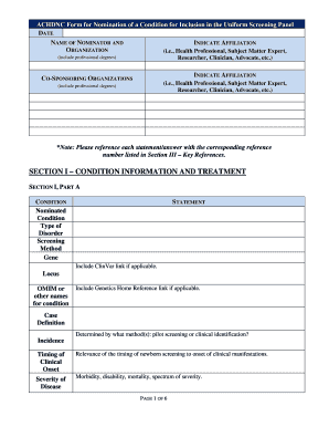 Fillable Online hrsa DACHDNC Form for Nomination of a Condition for ...