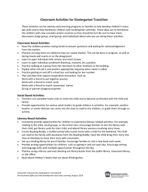 Fillable Online Classroom Activities for Kindergarten Transition Fax Email Print - pdfFiller