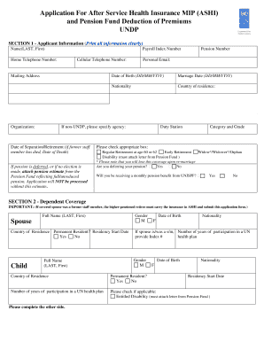 Fillable Online sas undp Application For After Service Health Insurance ...