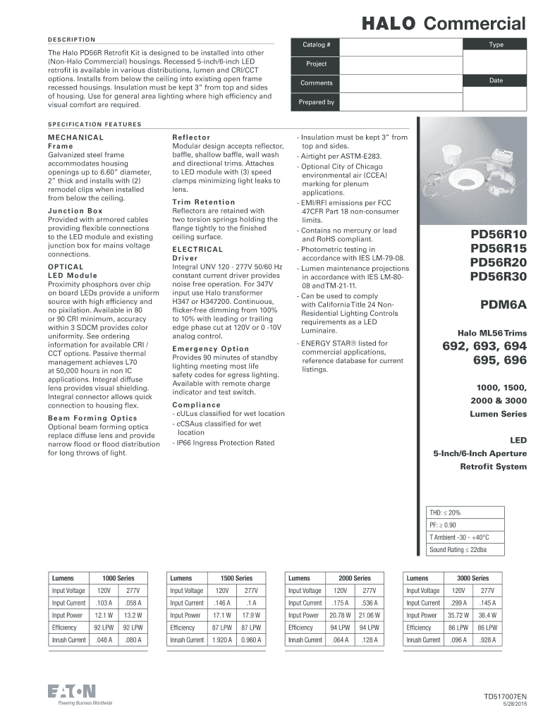 Fillable Online Halo Commercial PD56Rx-PDM6A-ML56 spec sheet. Halo ...