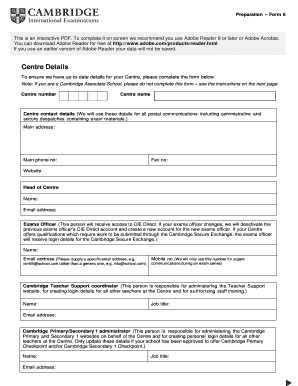 Fillable Online cie org Centre Details - Preparation - Form 6.doc Fax ...