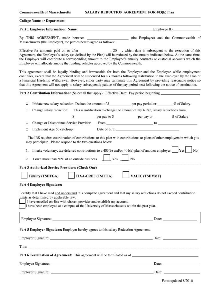 Fillable Online mcla Salary Reduction Agreement for 403(b) Plan Fax Email Print - pdfFiller