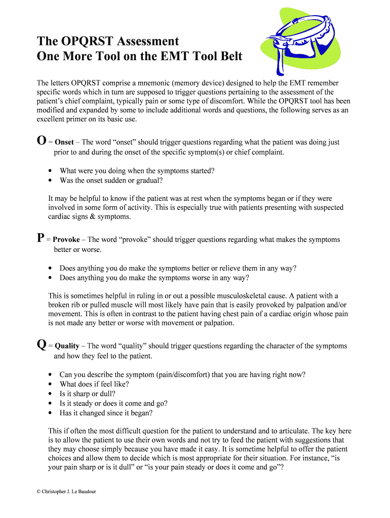 Fillable Online The OPQRST Assessment Fax Email Print - pdfFiller