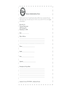 Fillable Online Return Authorization Form - Retro 1951 Fax Email Print ...