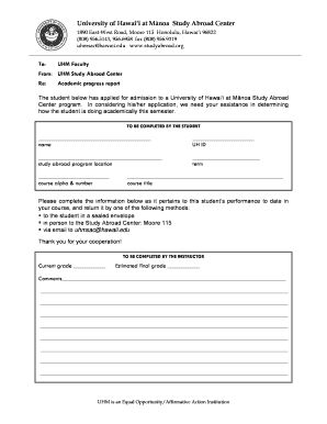 Fillable Online studyabroad hawaii student progress report.doc Fax ...