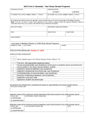 Fillable Online studyabroad hawaii SAC Form 2: Semester / Year Study ...