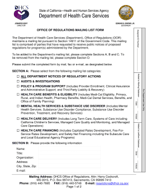 Fillable Online dhcs ca Mailing List - Sign Up Form Fax Email Print ...