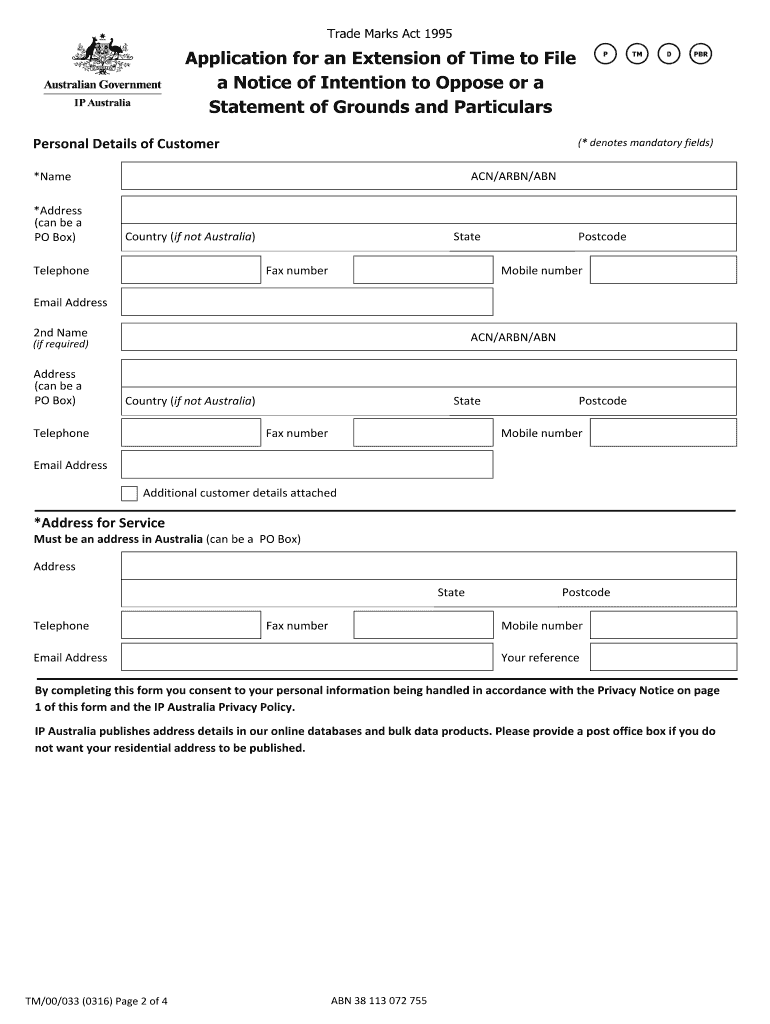 Fillable Online ipaustralia gov Application for an Extension of Time to File a Notice of ...