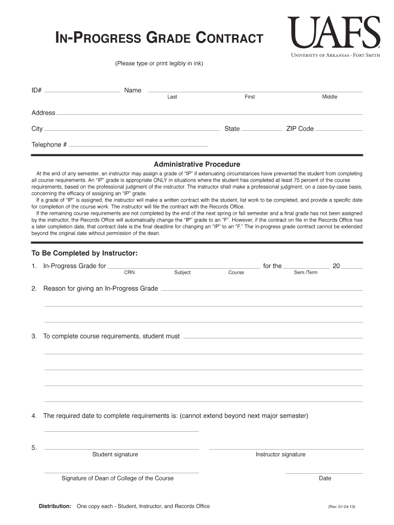 Fillable Online in-progress grade contract - Academics Fax Email Print ...