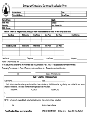 Fillable Online Emergency Contact and Demographic Validation Form Fax ...