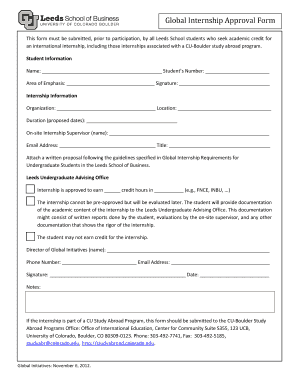 Fillable Online colorado Global Internship Approval Form - University of Colorado ... Fax Email ...