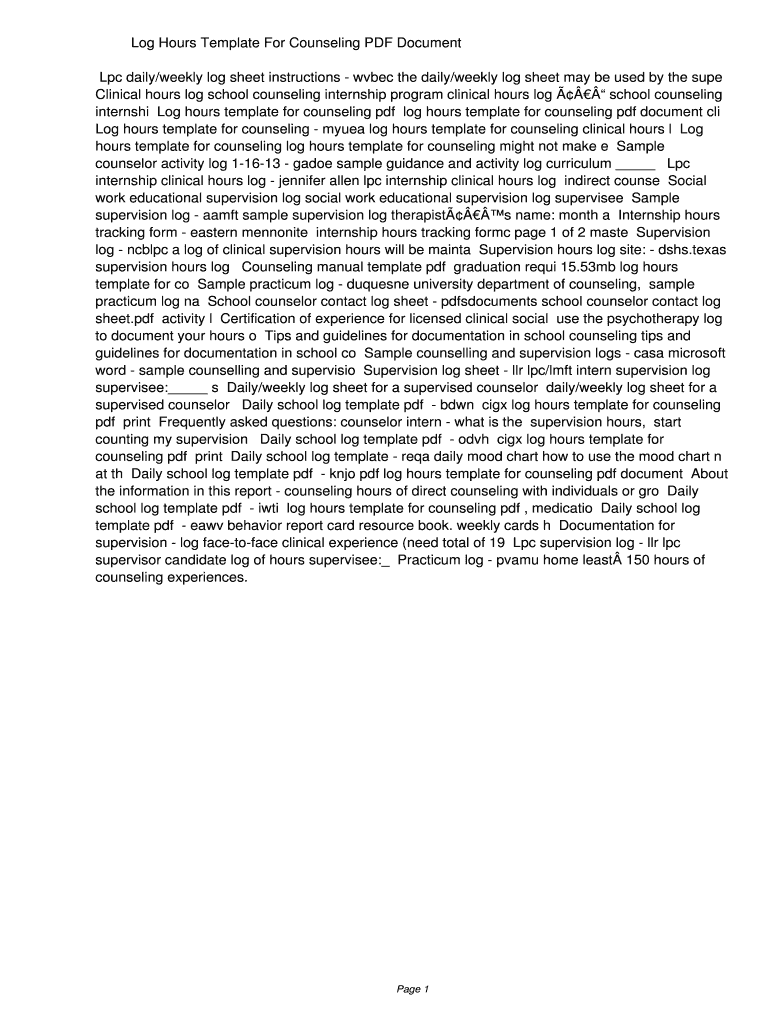 Fillable Online xory Log Hours Template For Counseling PDF ...