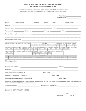 Fillable Online cedarhurst APPLICATION FOR ELECTRICAL PERMIT VILLAGE OF ...