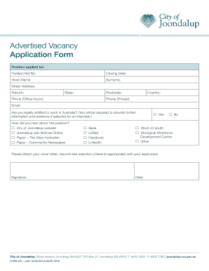 Fillable Online Advertised Vacancy Application Form - joondalup.wa.gov.au Fax Email Print ...