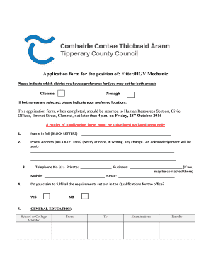 Fillable Online Application form for the position of: Fitter/HGV ...
