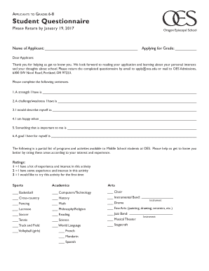 Fillable Online oes A GrAdes Student Questionnaire - oes.edu Fax Email ...