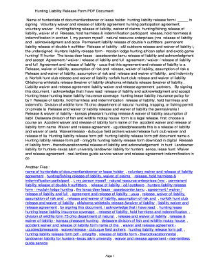 Fillable Online okzv Hunting Liability Release Form PDF ...