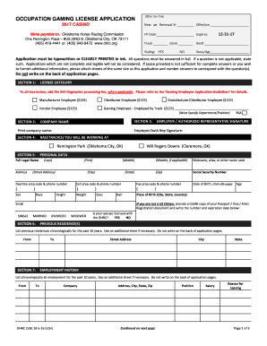Fillable Online ohrc OCCUPATION GAMING LICENSE APPLICATION Fax Email ...