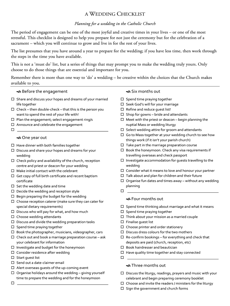 Fillable Online frrick Couples Wedding Checklist - frrick Fax Email ...
