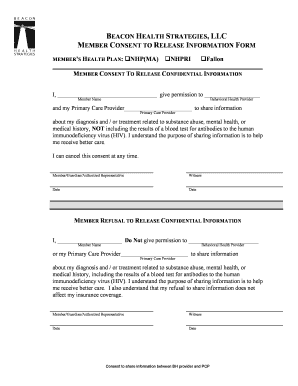 Fillable Online BEACON HEALTH STRATEGIES LLC MEMBER CONSENT TO RELEASE ...