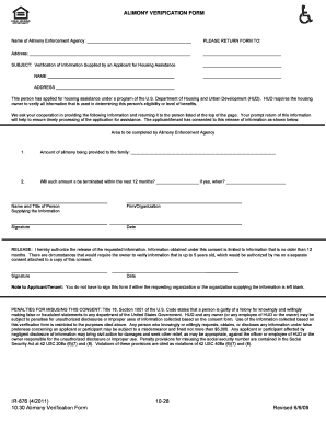 Fillable Online IR-876 10.30 Alimony Verification Form-110427.doc Fax ...