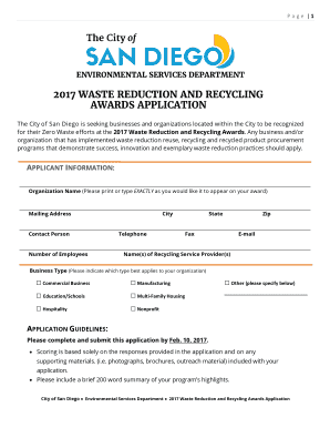 Fillable Online sandiego 2017 waste reduction and recycling awards ...