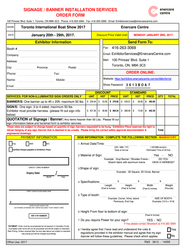 Fillable Online SIGNAGE / BANNER INSTALLATION SERVICES ORDER FORM Fax ...